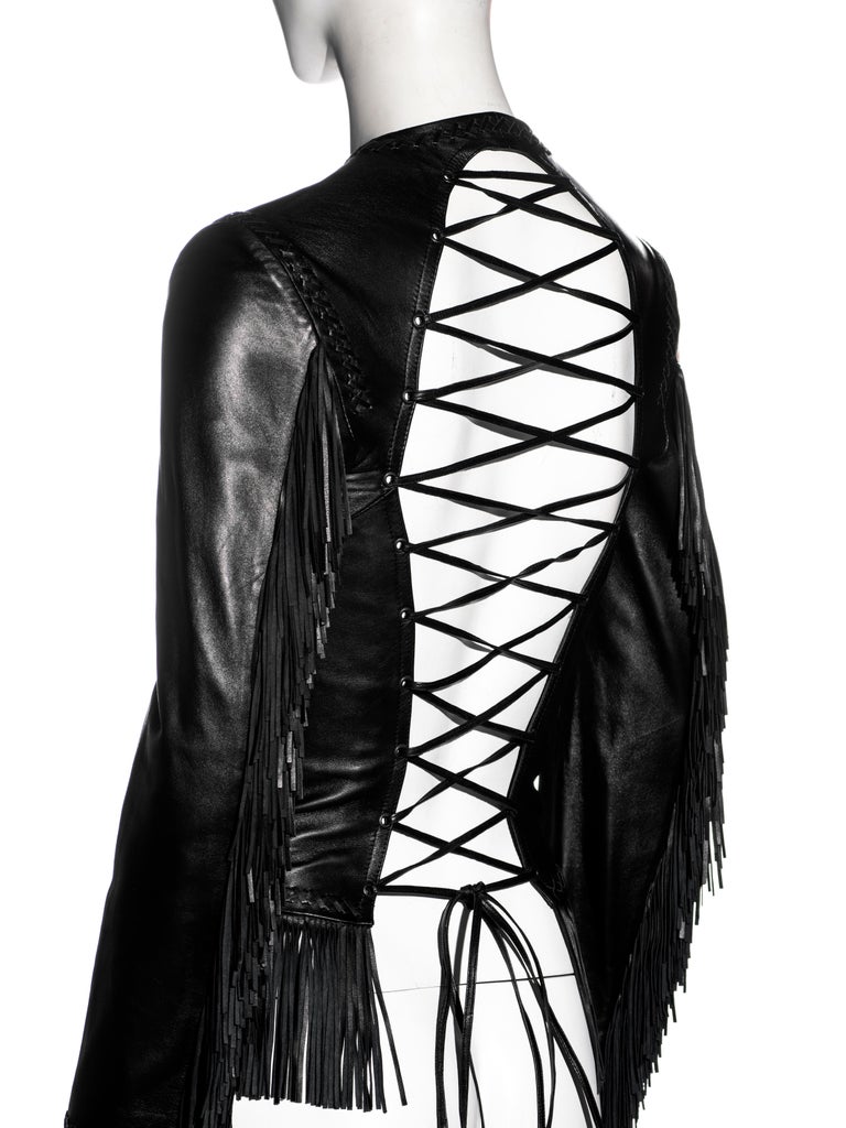 Gianni Versace black leather open-back jacket, ss 2002 For Sale at 1stDibs