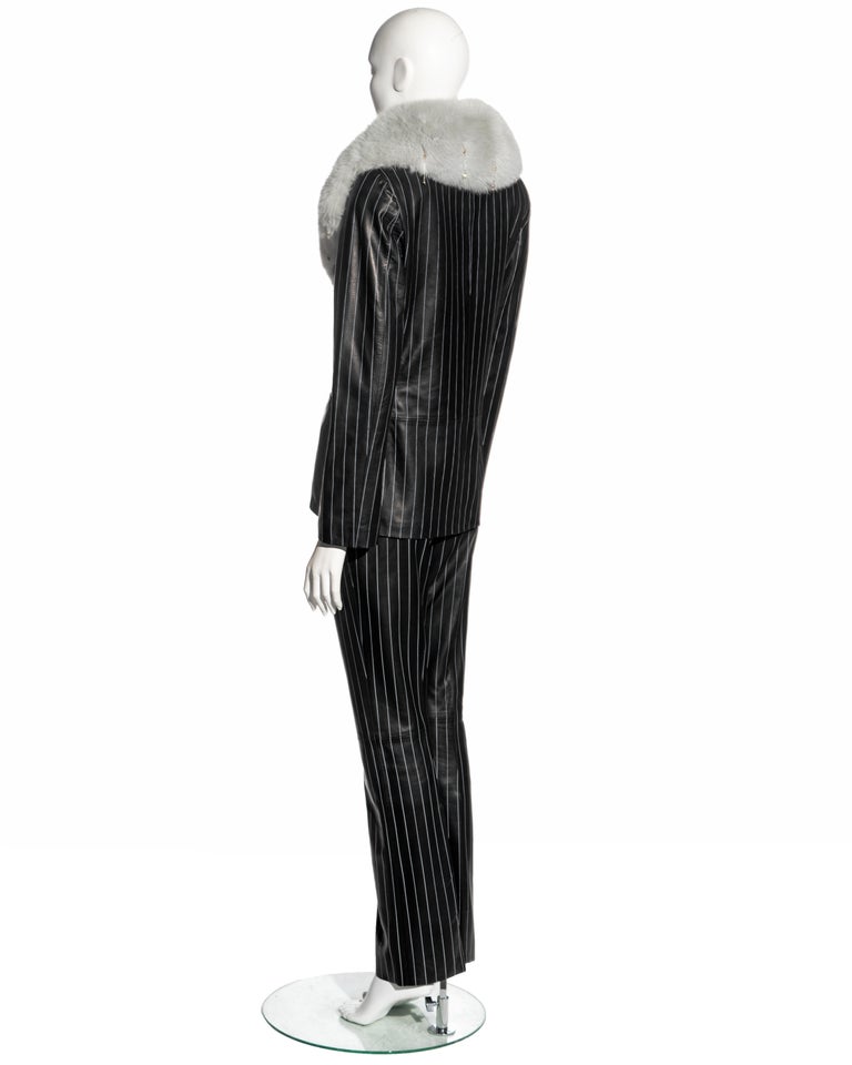 Gianni Versace black pinstripe leather and fox fur trouser suit, fw ...