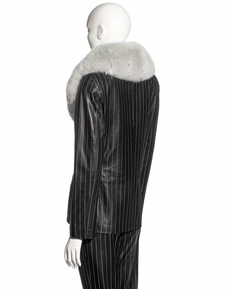 Gianni Versace black pinstripe leather and fox fur trouser suit, fw ...