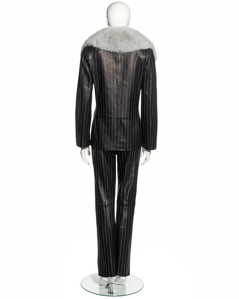Gianni Versace black pinstripe leather and fox fur trouser suit, fw ...