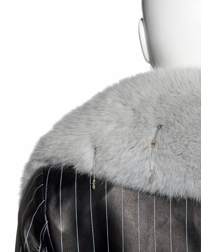 Gianni Versace black pinstripe leather and fox fur trouser suit, fw ...