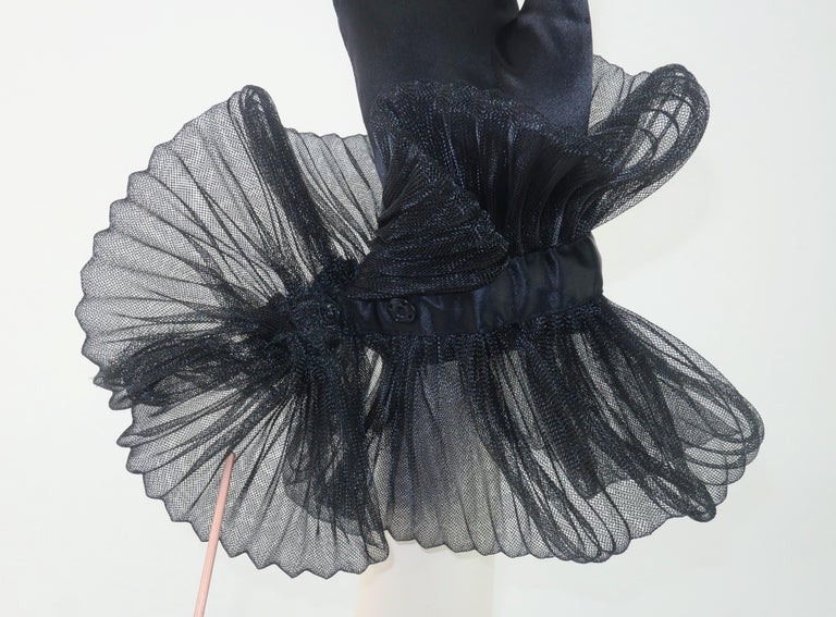 Gianni Versace Black Satin Ruffled Evening Gloves at 1stDibs