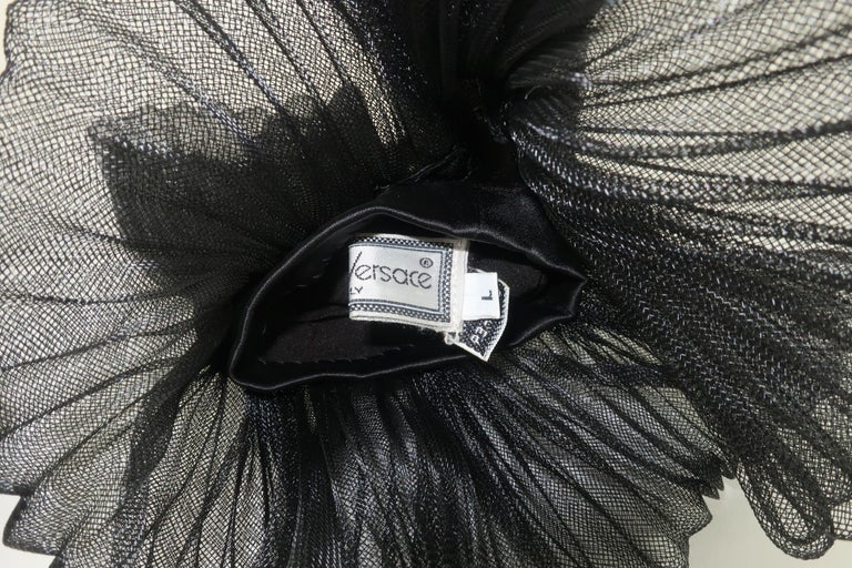 Gianni Versace Black Satin Ruffled Evening Gloves at 1stDibs