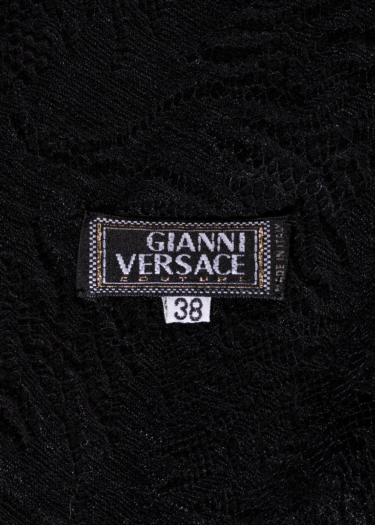 Gianni Versace black silk evening wrap dress with lace underlay, fw ...