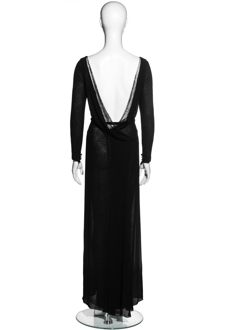 Gianni Versace black silk evening wrap dress with lace underlay, fw ...