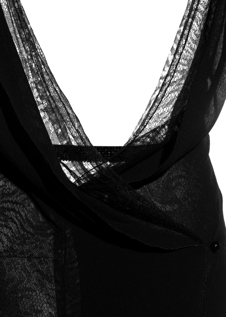 Gianni Versace black silk evening wrap dress with lace underlay, fw ...
