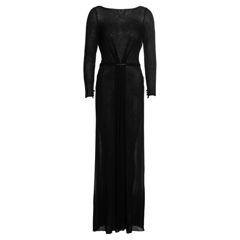 Gianni Versace black silk evening wrap dress with lace underlay, fw ...
