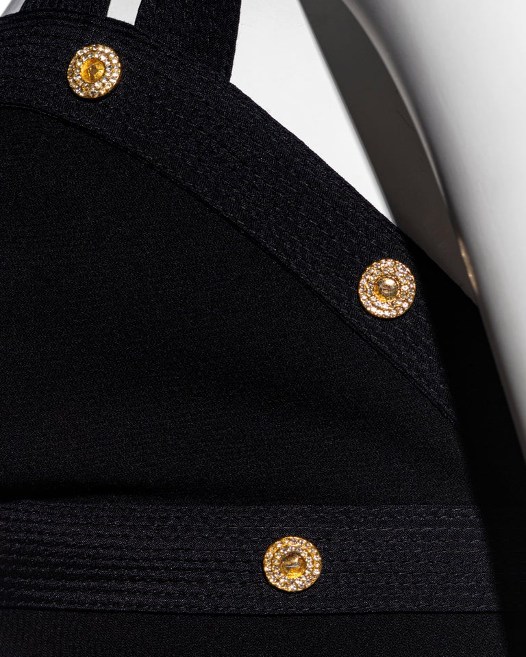 Gianni Versace black wool double strap playsuit with gold crystal studs ...
