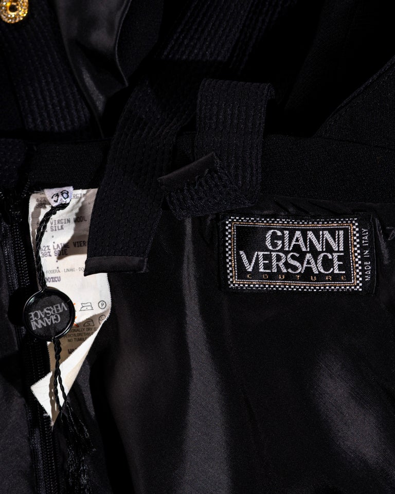 Gianni Versace black wool double strap playsuit with gold crystal studs ...