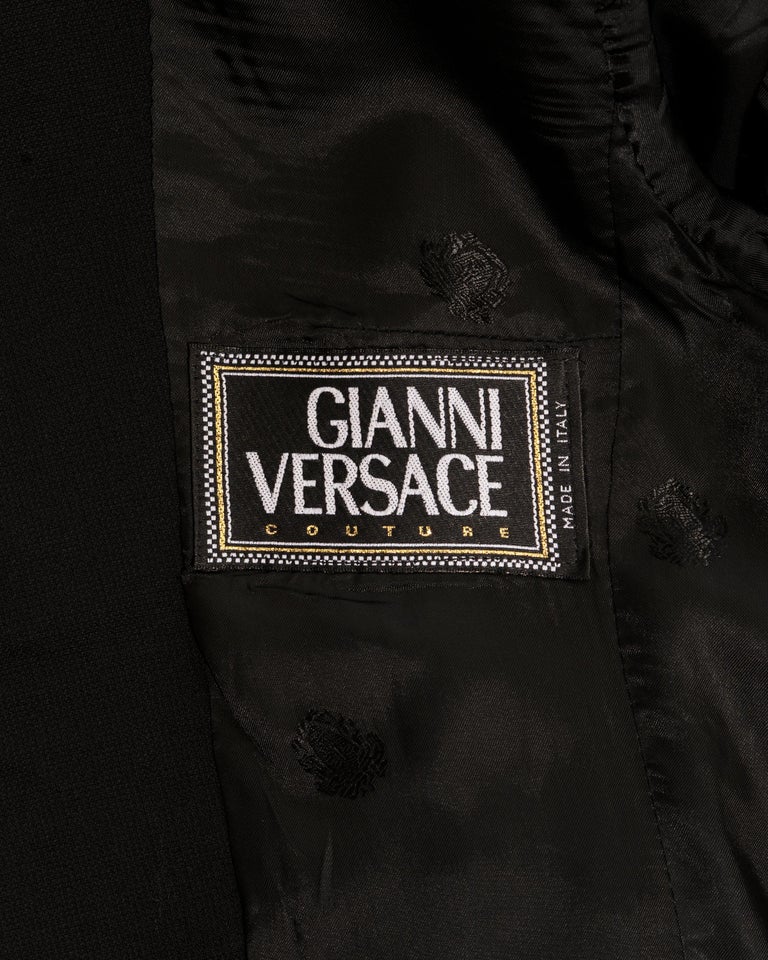 Gianni Versace black wool pant suit with mesh inserts, ss 1998 at 1stDibs