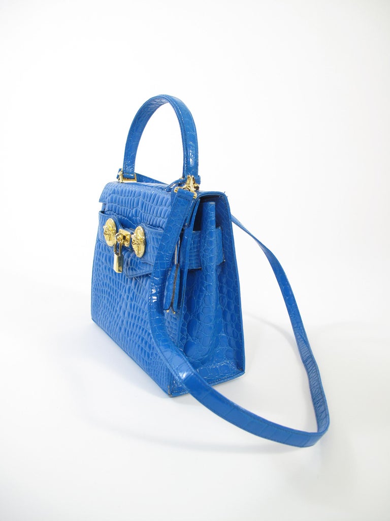 Gianni Versace blue croc embossed kelly mini bag, 1997 at 1stDibs