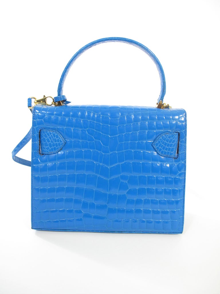 Gianni Versace blue croc embossed kelly mini bag, 1997 at 1stDibs