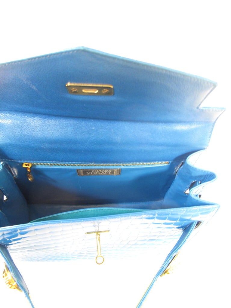 Gianni Versace blue croc embossed kelly mini bag, 1997 at 1stDibs
