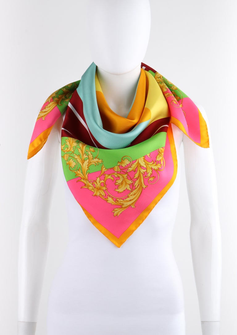 GIANNI VERSACE c.1990s Abstract Op Art Color Block DV Initials Silk ...