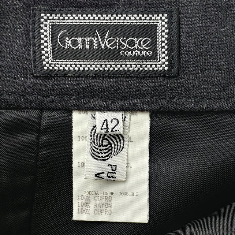 GIANNI VERSACE COUTURE 80s Rare Label Dark Grey Wool Midi Skirt | Size ...