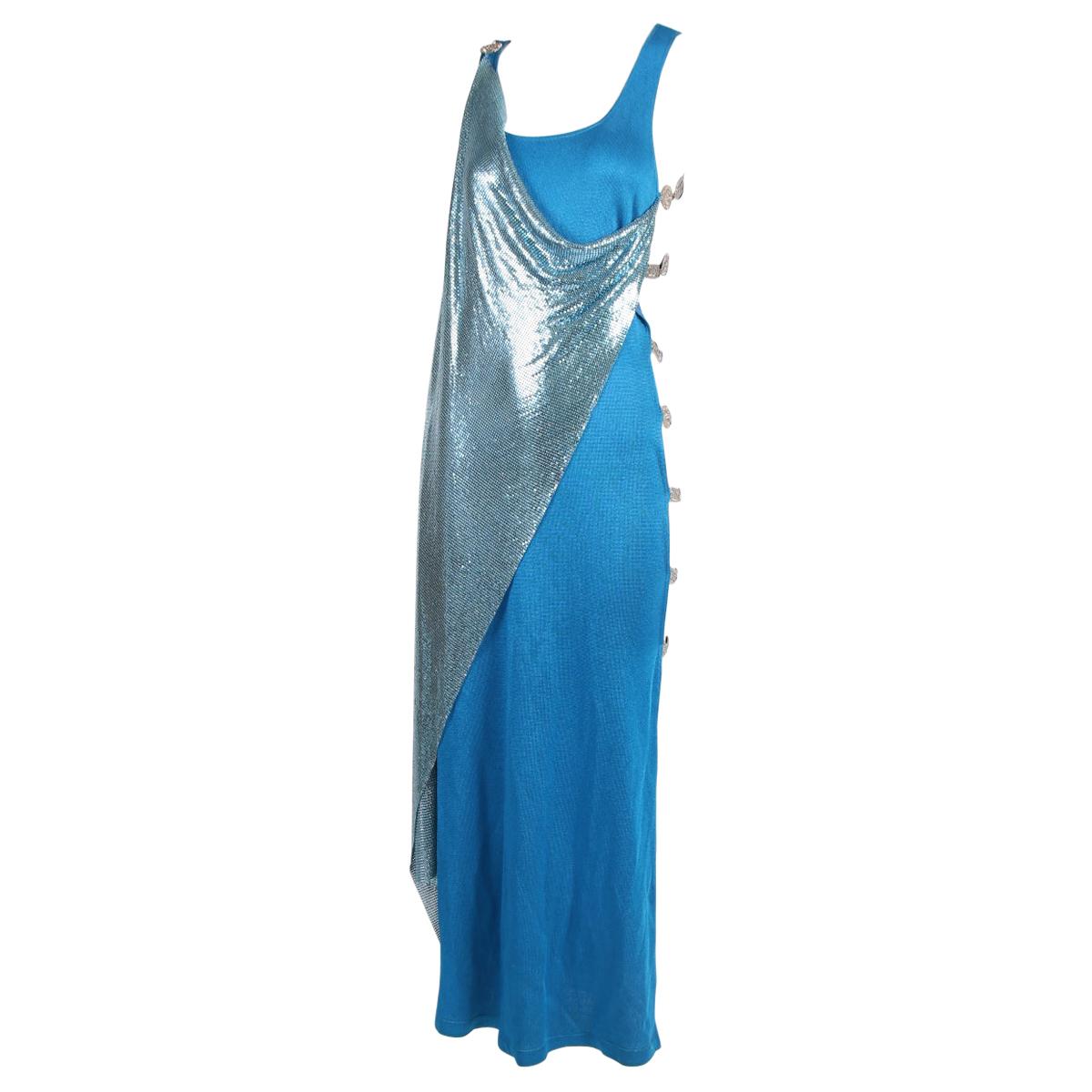 Gianni Versace Couture Blue Oroton Chainmail and Silk Gown w/Side ...