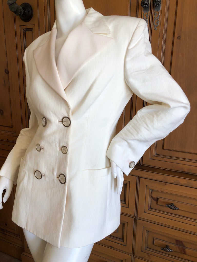 Gianni Versace Couture Fall 1992 Ivory Linen Tuxedo Suit w Corset Stay ...