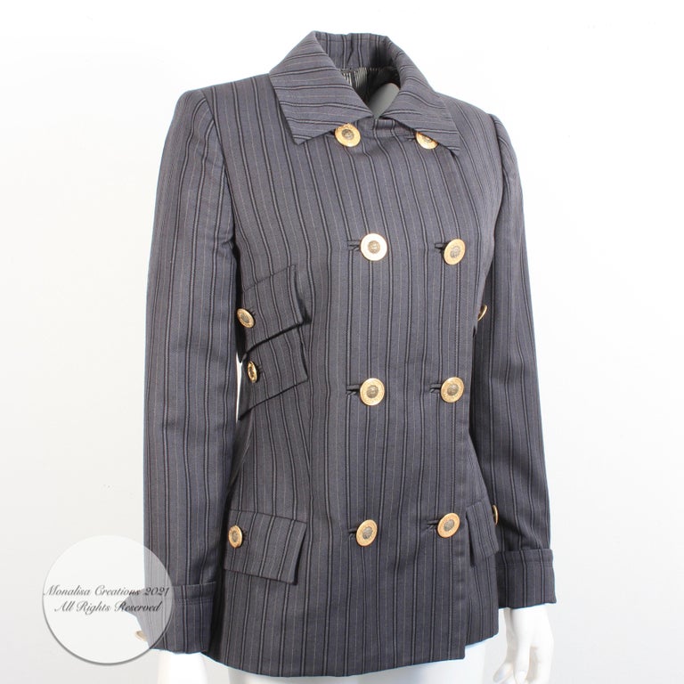 Gianni Versace Couture Jacket Military Style Blazer Gray Pinstripe ...