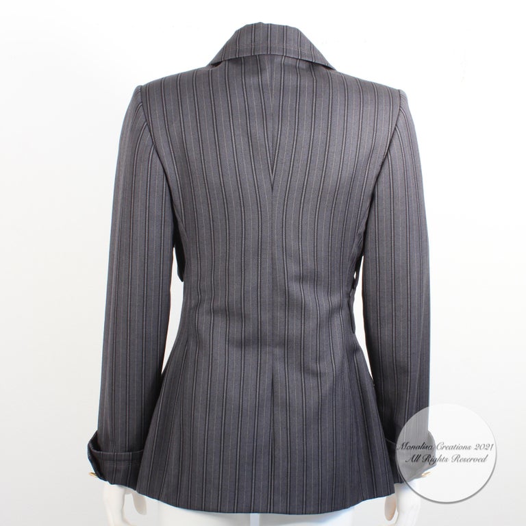 Gianni Versace Couture Jacket Military Style Blazer Gray Pinstripe ...
