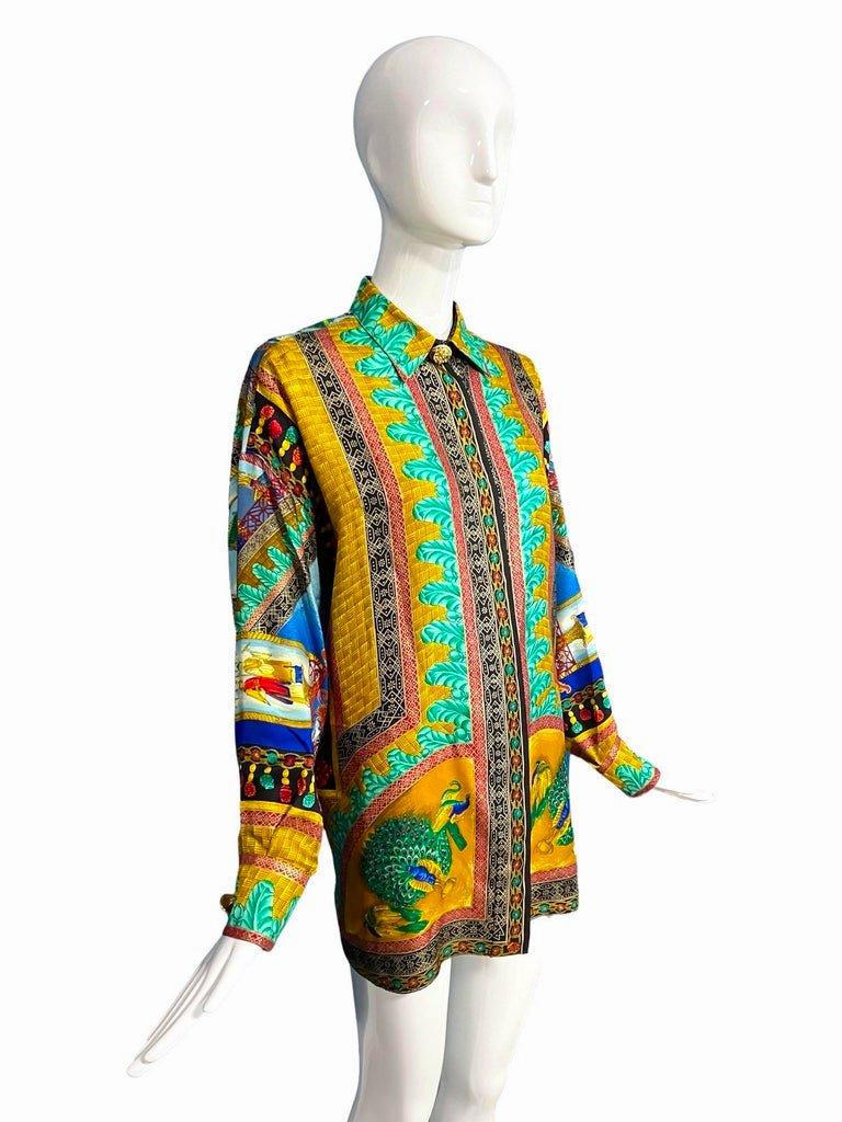 Gianni Versace Couture Marco Polo Peacock Silk Shirt 1992 For Sale at ...