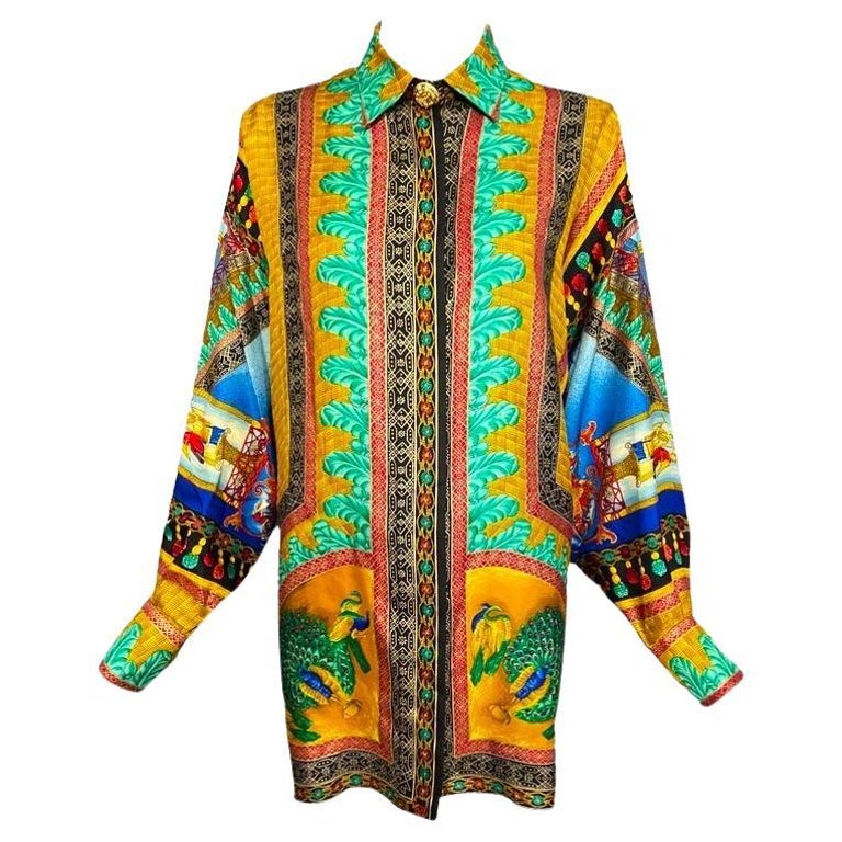 Gianni Versace Couture Marco Polo Peacock Silk Shirt 1992 For Sale at ...