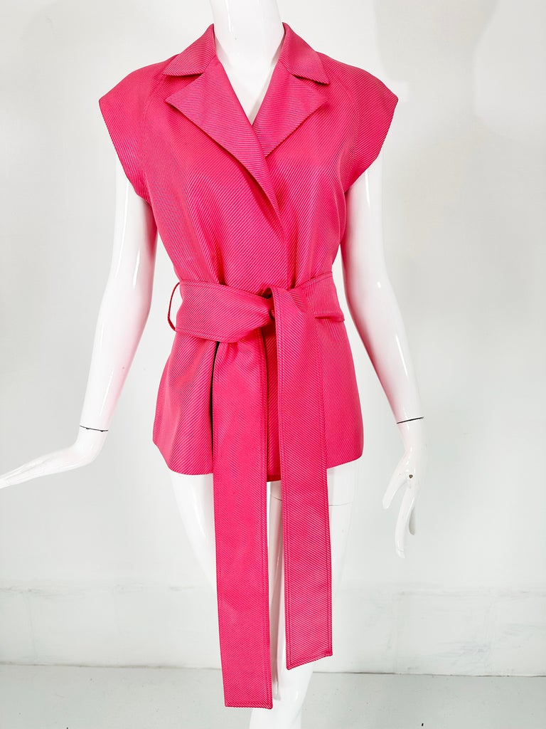 Gianni Versace Couture Pink Silk Twill Cap Sleeve Belted Wrap Jacket 42 ...