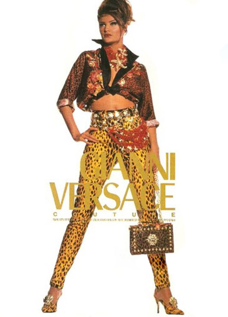 Gianni Versace Couture S/S 1992 Leopard print shoulder bag gold medusa ...