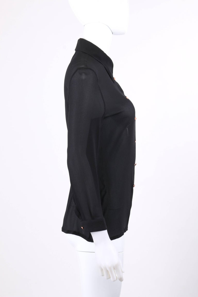 GIANNI VERSACE Couture S/S 1999 Black Silk Chiffon Medusa Head Button ...