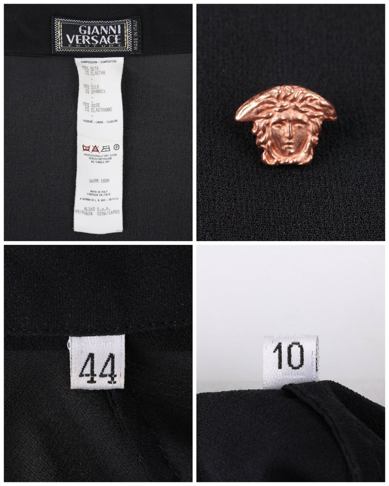 GIANNI VERSACE Couture S/S 1999 Black Silk Chiffon Medusa Head Button ...