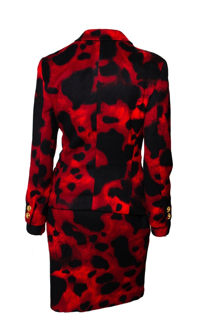 F/W 1992 Gianni Versace Red Leopard Print Skirt Suit For Sale at 1stDibs
