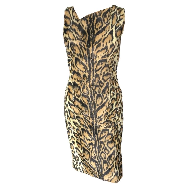 Gianni Versace F/W 1996 Runway Vintage Faux Fur Leopard Dress at 1stDibs