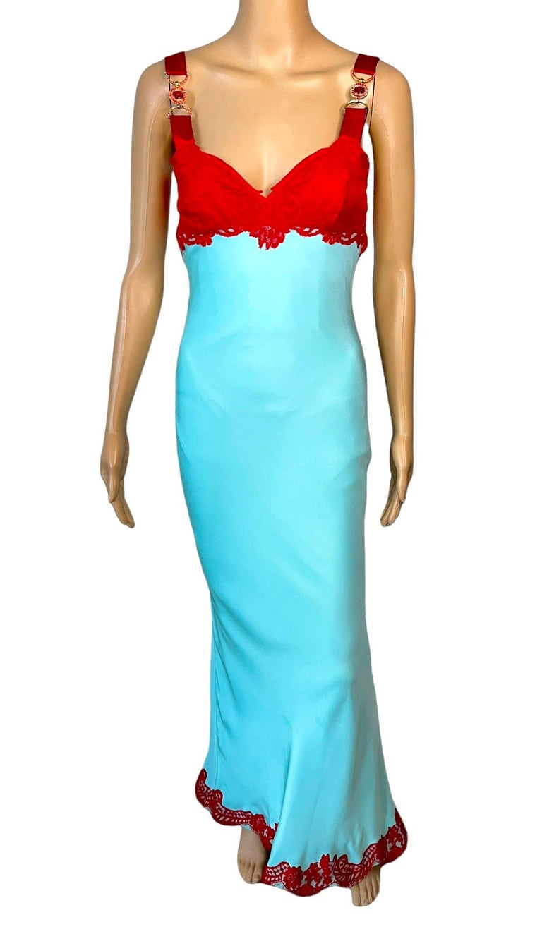 Gianni Versace F/W 1996 Runway Vintage Lace Colorblock Evening Dress ...