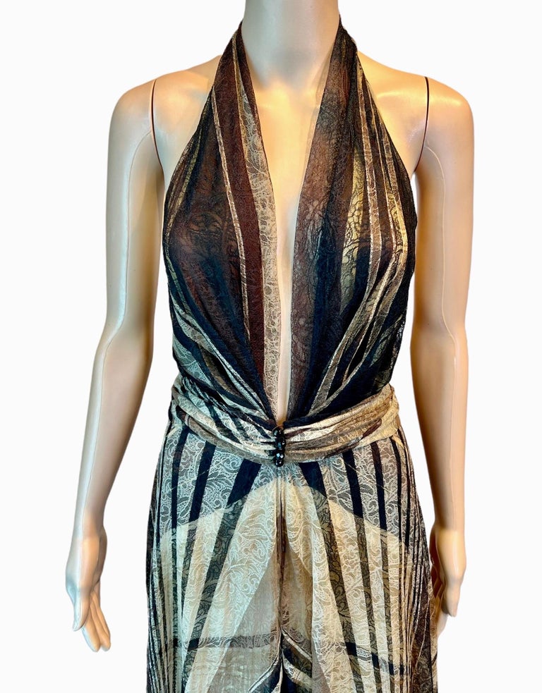 Gianni Versace F/W 2000 Runway Plunging Lace Silk Backless Evening ...