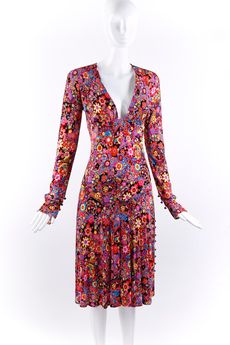 Gianni Versace F/W 2002 Star Flower Collage Print Plunge Neck Fit and ...