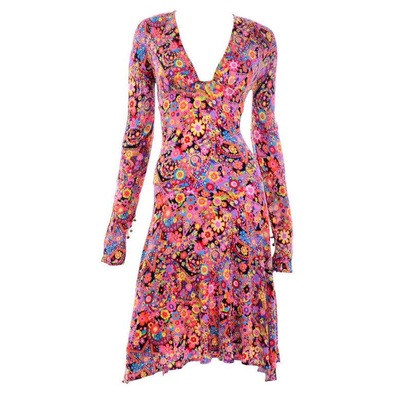Gianni Versace Fall 2002 Vintage Pop Flower Power Stretch Jersey Dress ...