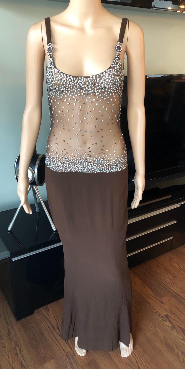 Gianni Versace FW 1996 Runway Vintage Embellished Sheer Brown Evening ...