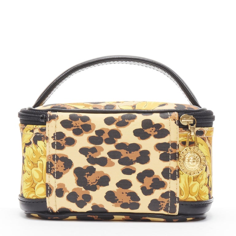 GIANNI VERSACE gold barocco baroque leopard print leather top handle ...