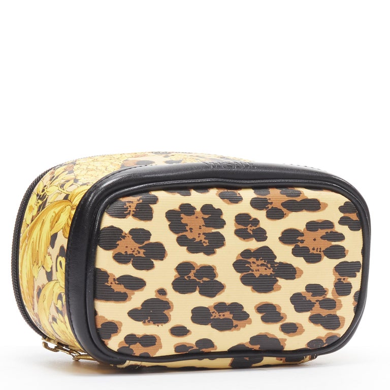 GIANNI VERSACE gold barocco baroque leopard print leather top handle ...