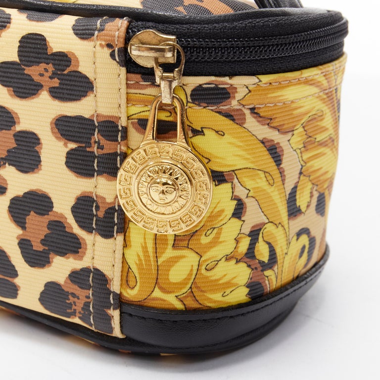 GIANNI VERSACE gold barocco baroque leopard print leather top handle ...