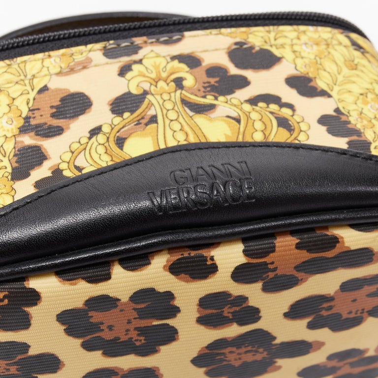 GIANNI VERSACE gold barocco baroque leopard print leather top handle ...