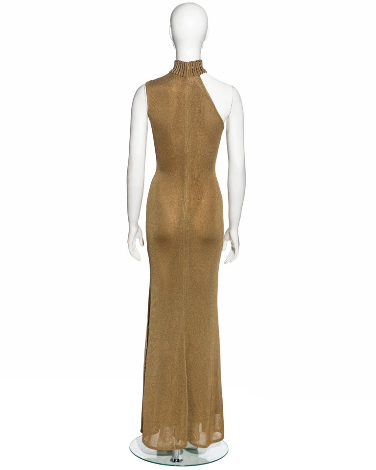 Gianni Versace gold knitted asymmetric evening dress, fw 1996 For Sale ...