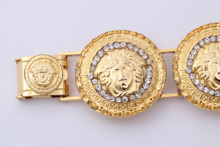 Gianni Versace Gold Toned Bracelet With 6 Medusas and Rhinestones For ...