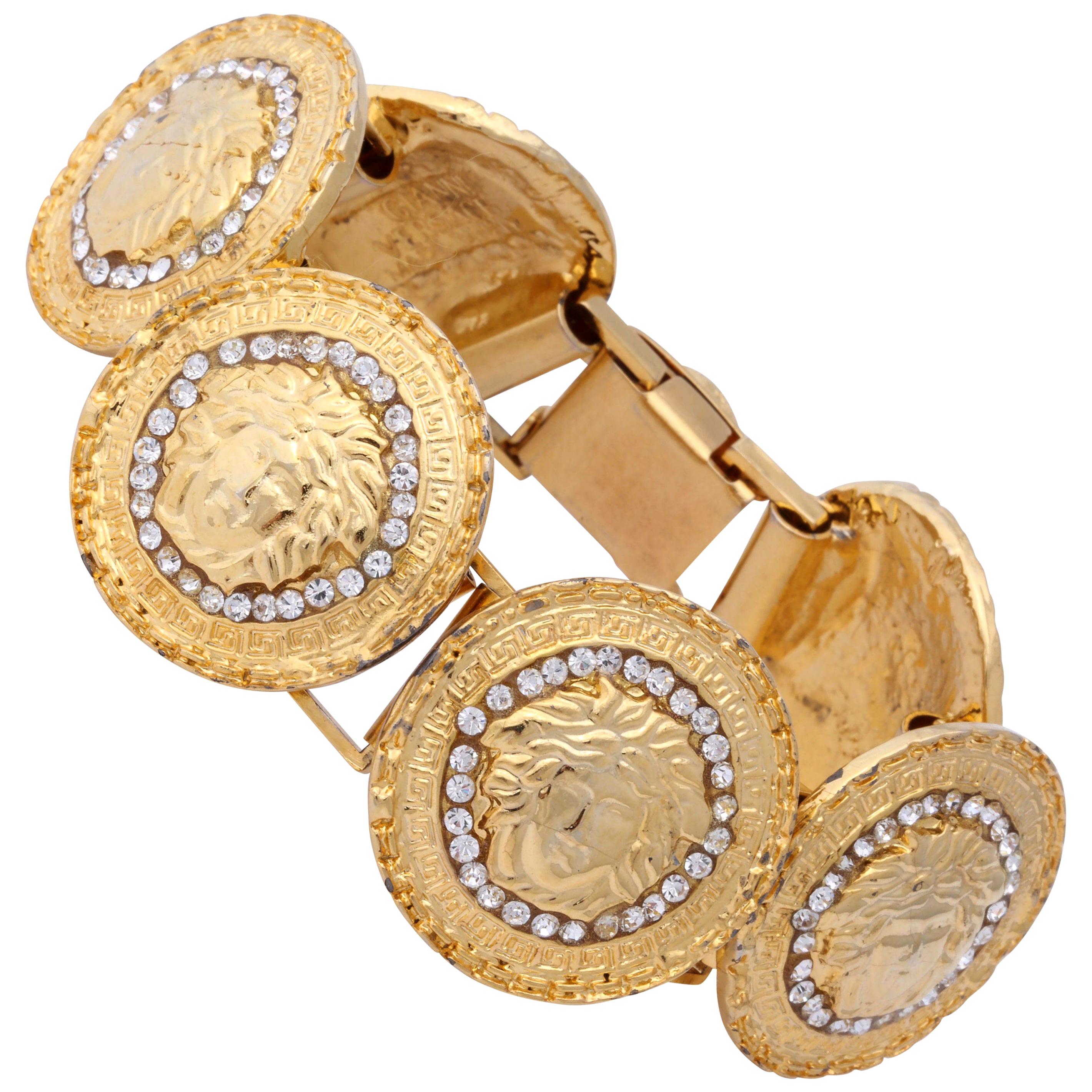 Gianni Versace Gold Toned Bracelet With 6 Medusas and Rhinestones For ...