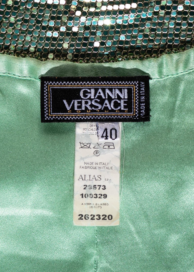 Gianni Versace green oroton metal chainmail evening top, ss 2003 For ...