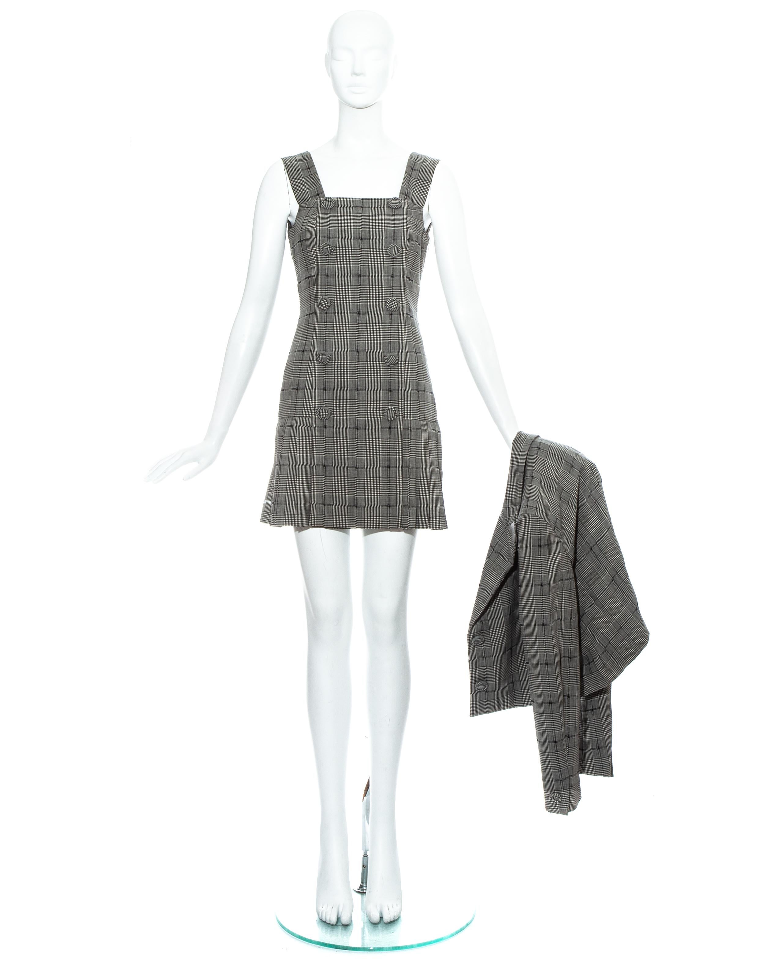 Gianni Versace grey checked wool pleated skirt and cropped jacket, ss ...
