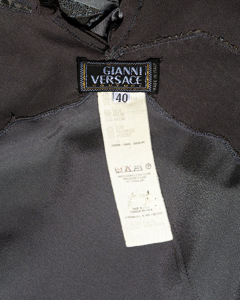 Gianni Versace grey silk and lace evening dress with high leg slit, ss ...