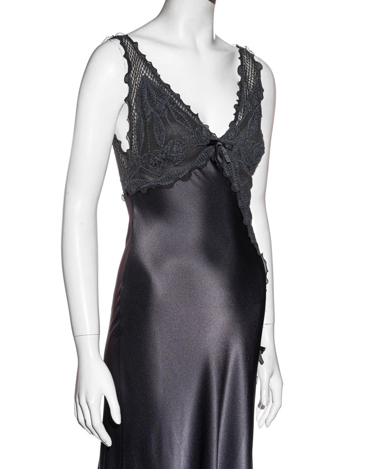 Gianni Versace grey silk and lace evening dress with high leg slit, ss ...