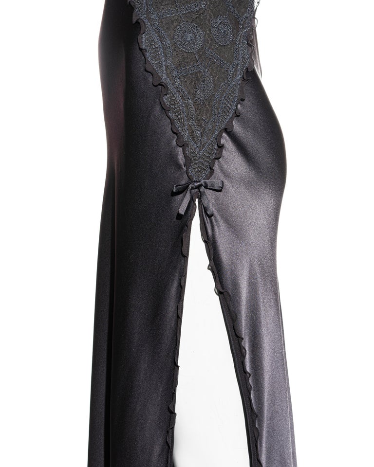 Gianni Versace grey silk and lace evening dress with high leg slit, ss ...