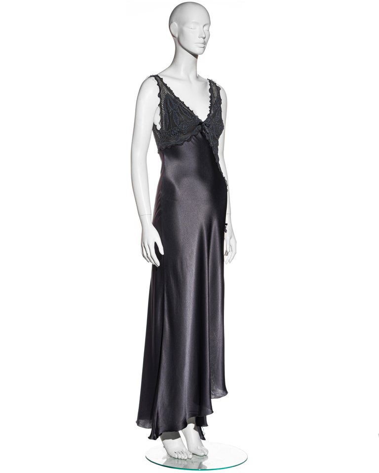 Gianni Versace grey silk and lace evening dress with high leg slit, ss ...