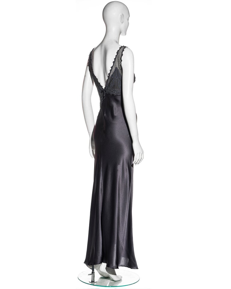 Gianni Versace grey silk and lace evening dress with high leg slit, ss ...